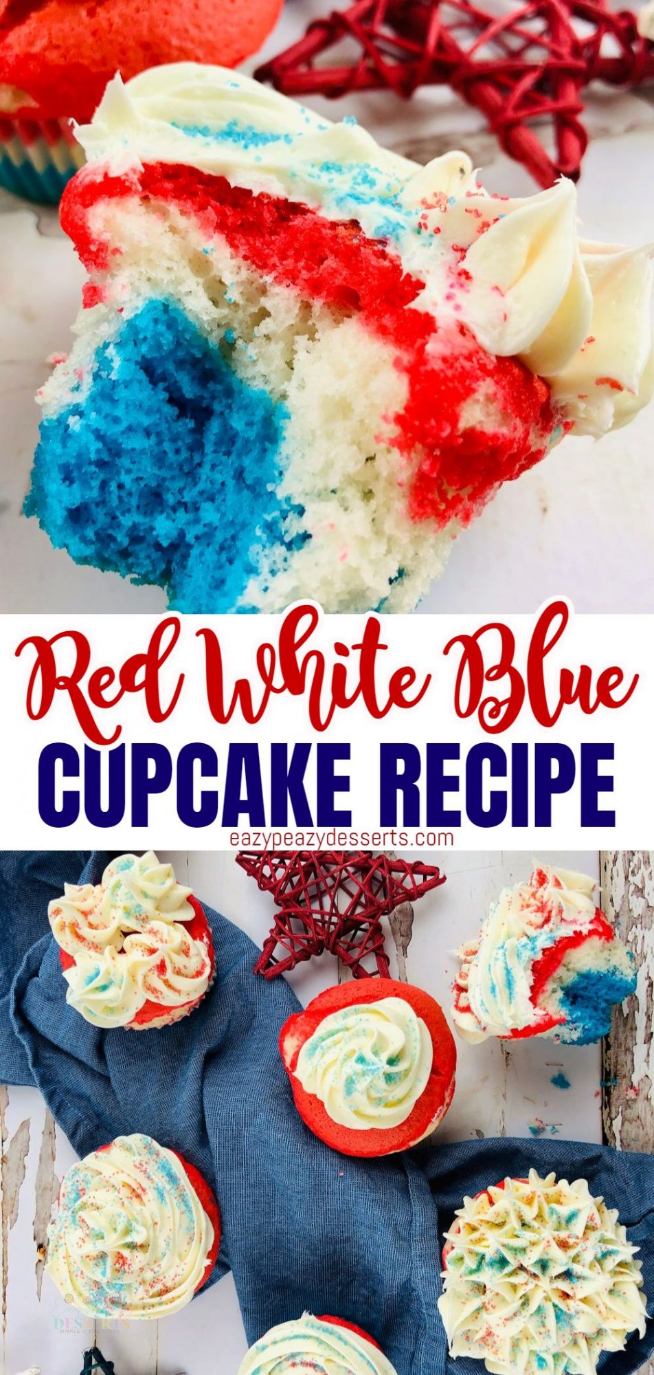 Red White And Blue Cupcakes - Eazy Peazy Desserts