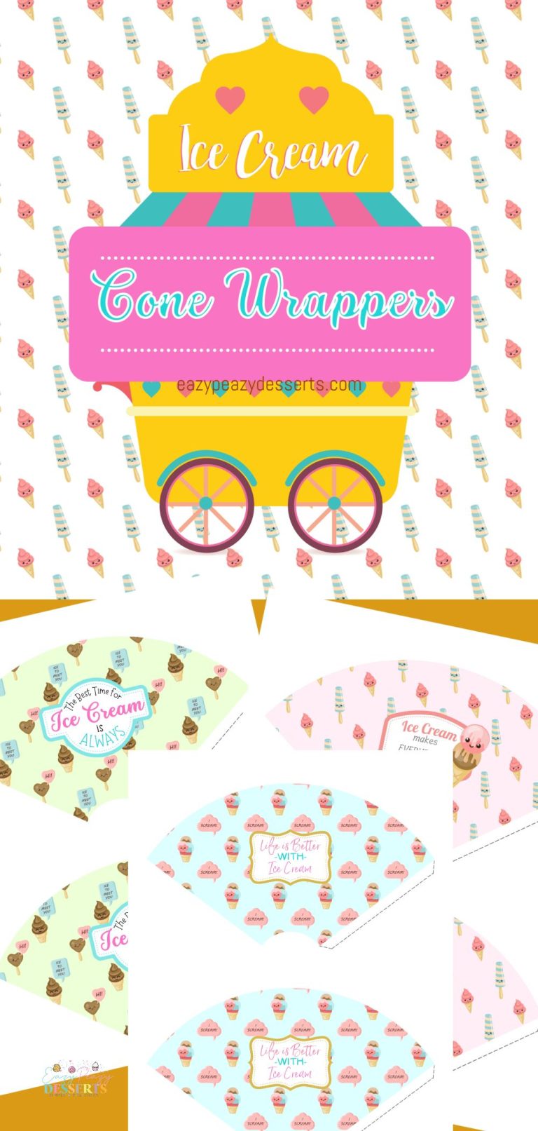 Printable ice cream cone wrappers - Eazy Peazy Desserts